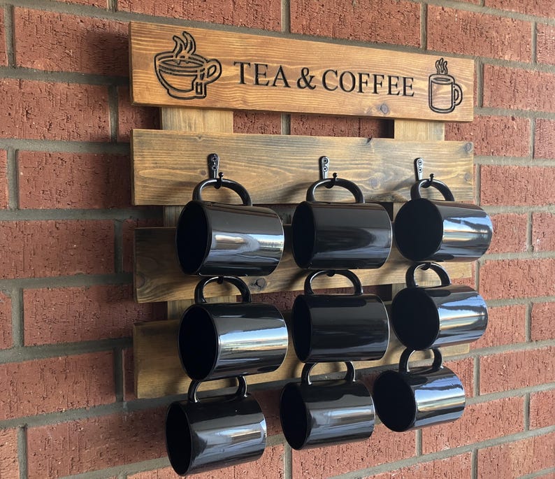 Rustic Coffee Cup Hanging Wall Rack-cnc Engraved /gift /farmhouse ...
