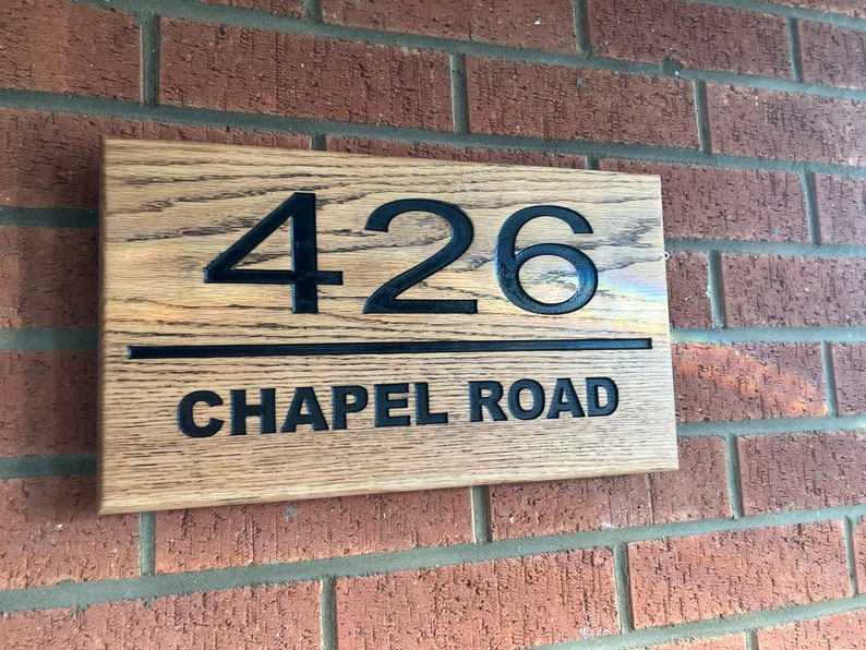 Oak Handmade House Number Sign Engraved Carved Outdoor Name Plaque - Etsy