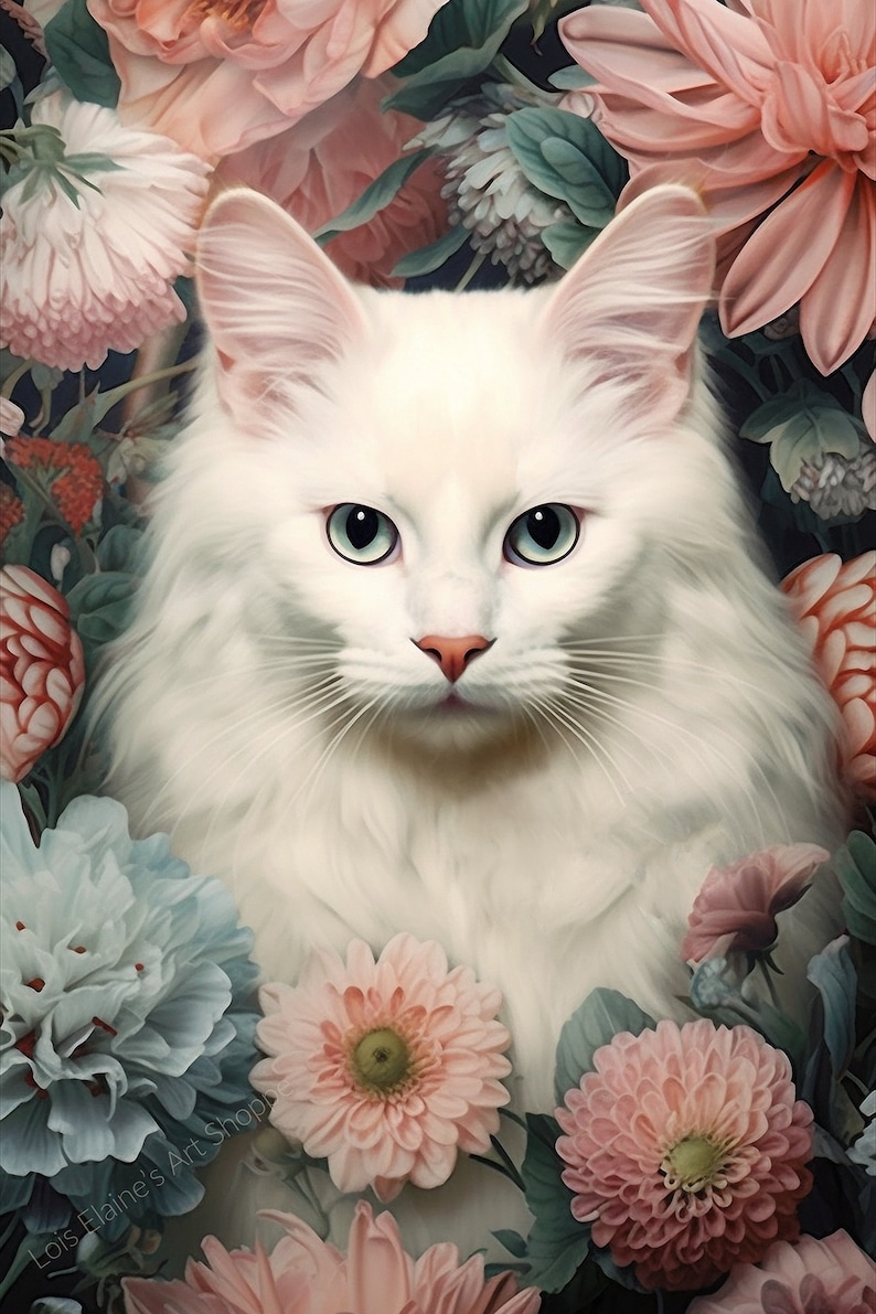 White Cat Wall Art - Etsy
