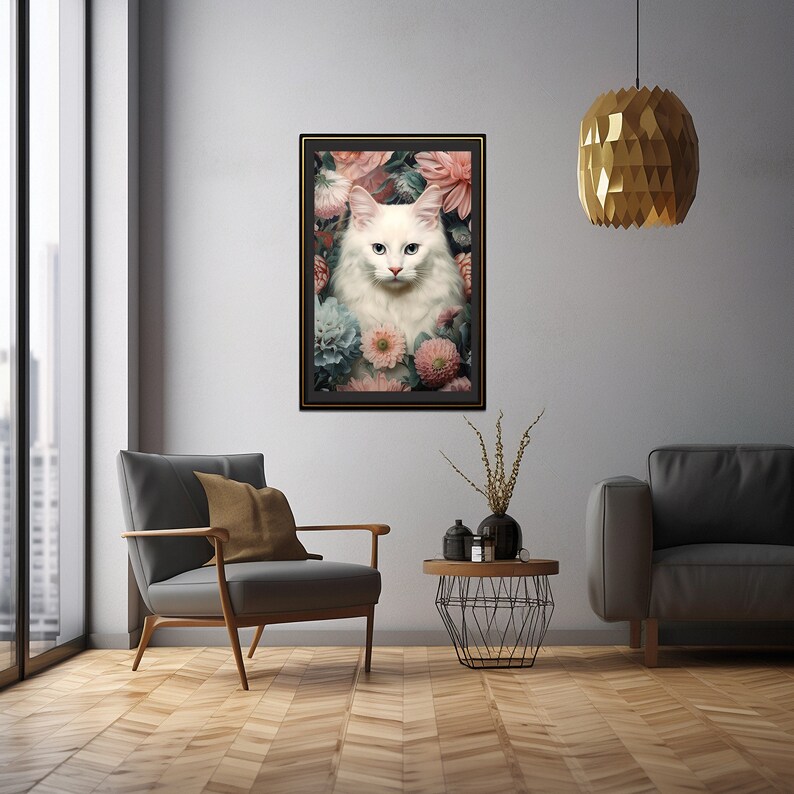 White Cat Wall Art - Etsy