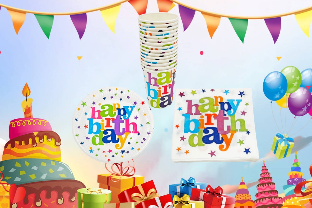 Happy Birthday Set Birthday Platescupsnapkins - Etsy