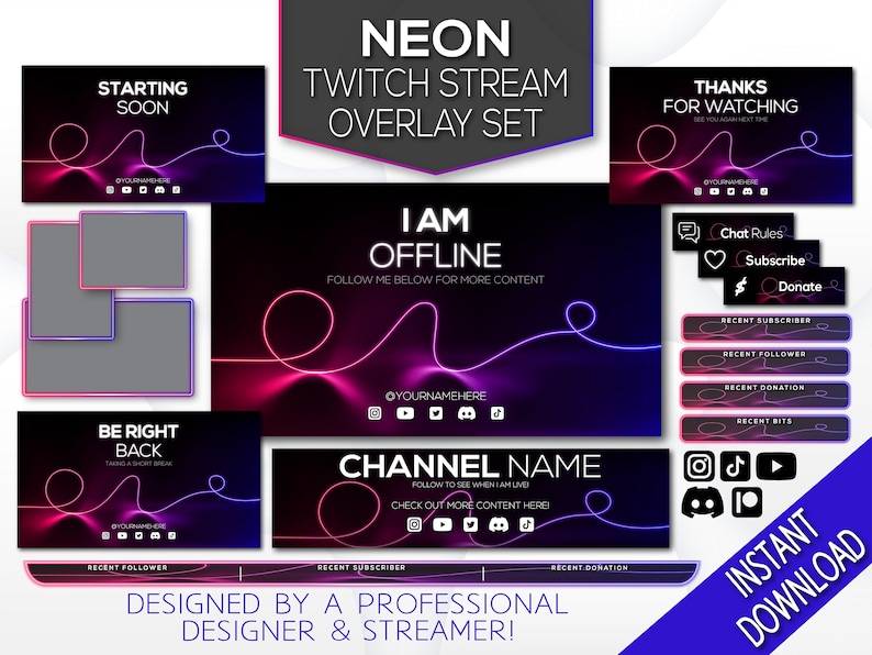 Neon Stream Overlays | Twitch Stream Overlay | Stream Overlay Package ...