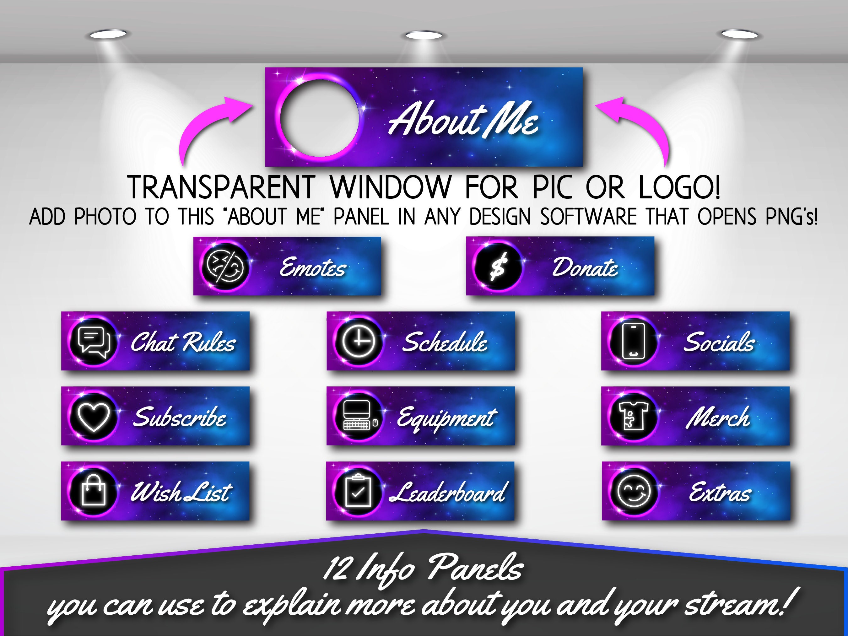 Celestial Space Blue Purple Themed Twitch Kick Overlay Stream Package ...
