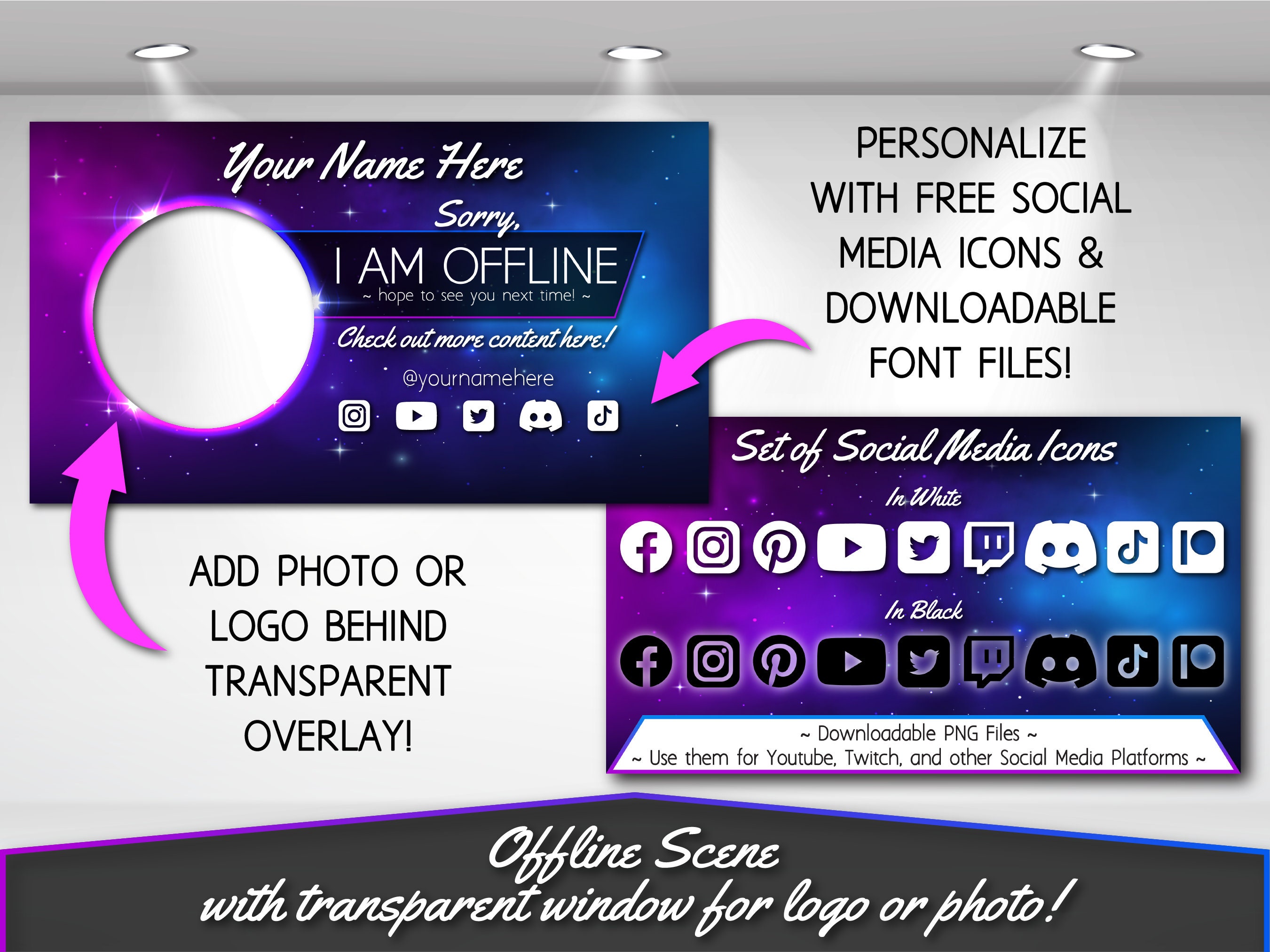 Celestial Space Blue Purple Themed Twitch Kick Overlay Stream Package ...