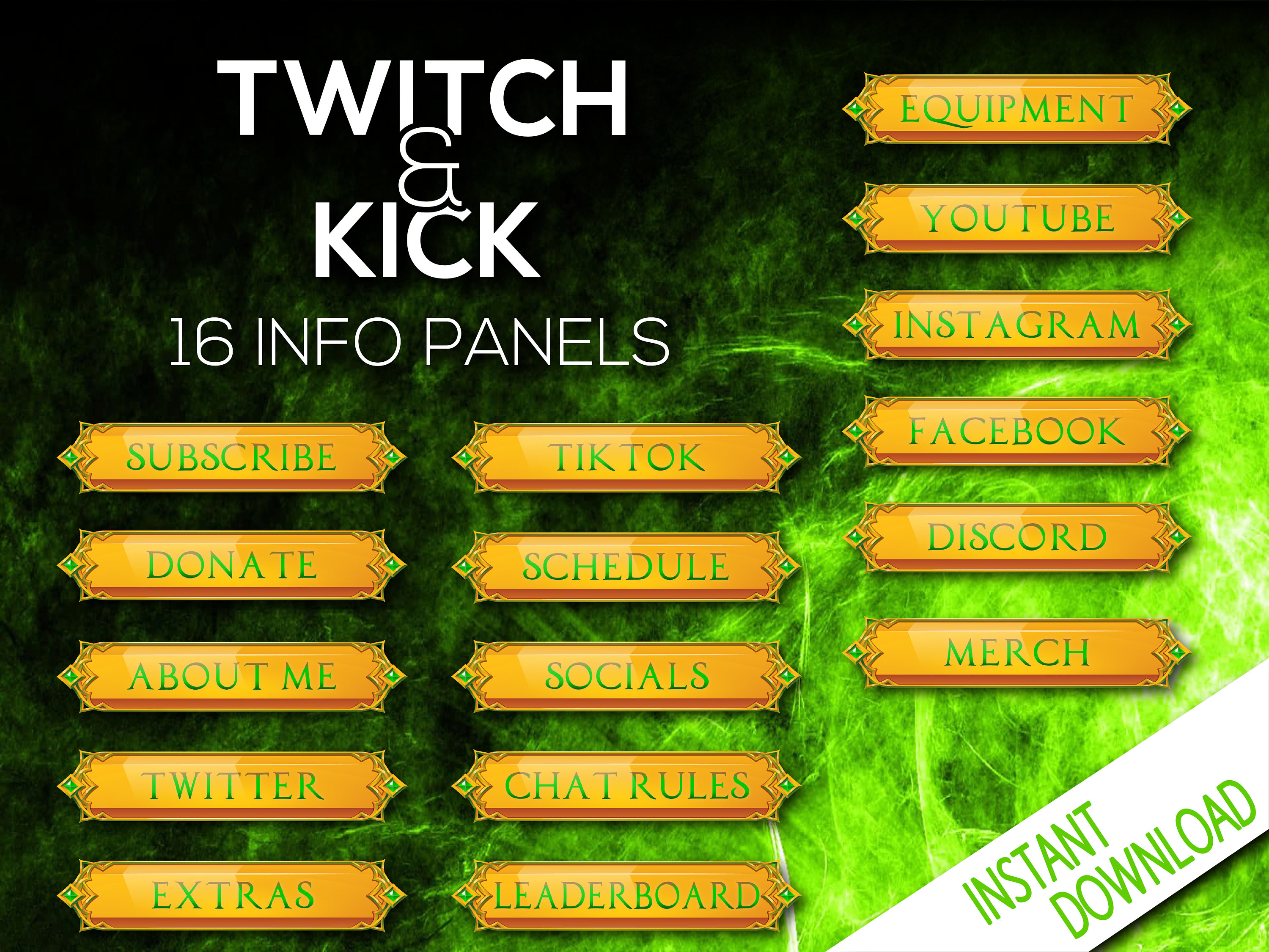 Green Fantasy Twitch Kick Stream Info Panels Set | League of Legends ...