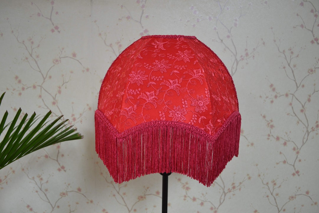 Hand-stitched Red Lace Lampshade: Victorian Style Bell Shade With ...