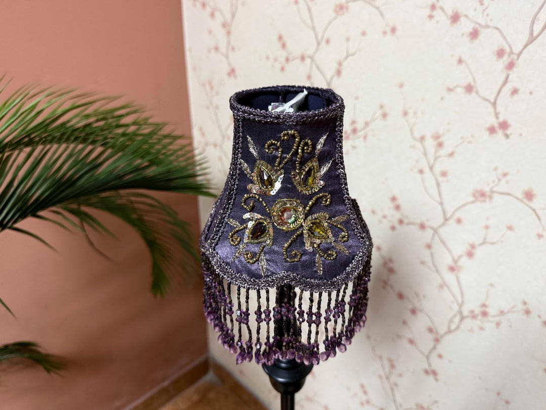 Hand-stitched Aubergine Lampshade: Hand Embroidered on Silk With Beaded ...