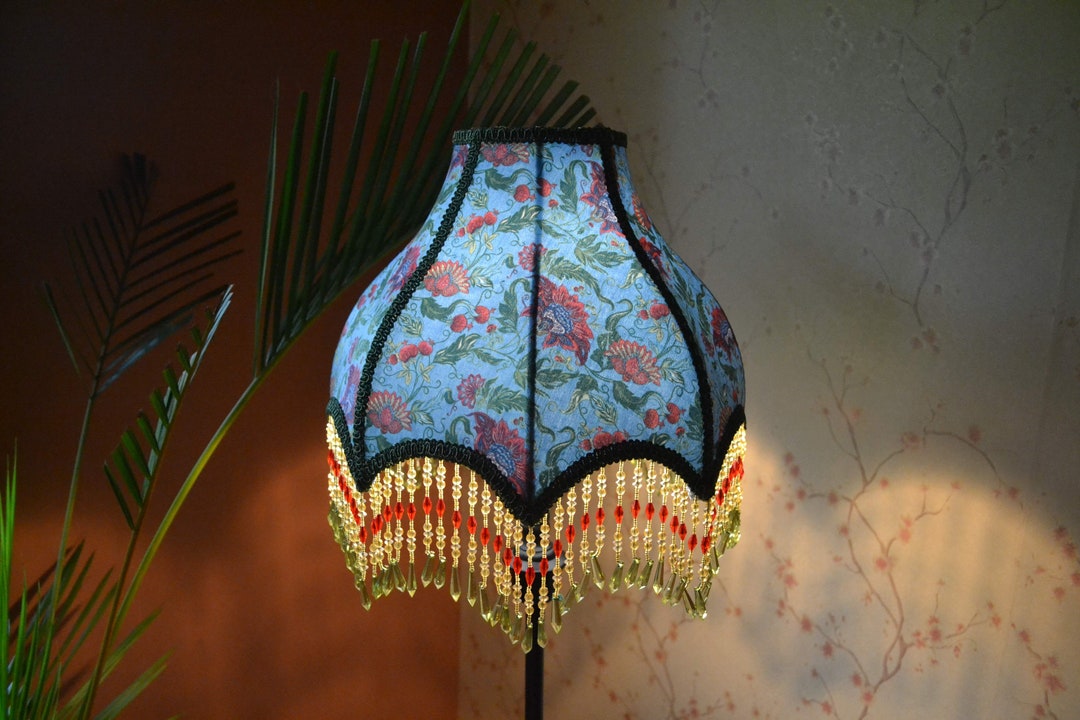 Hand-stitched Lampshade Blue Velvet: Scalloped Floral Bell Shade - Etsy