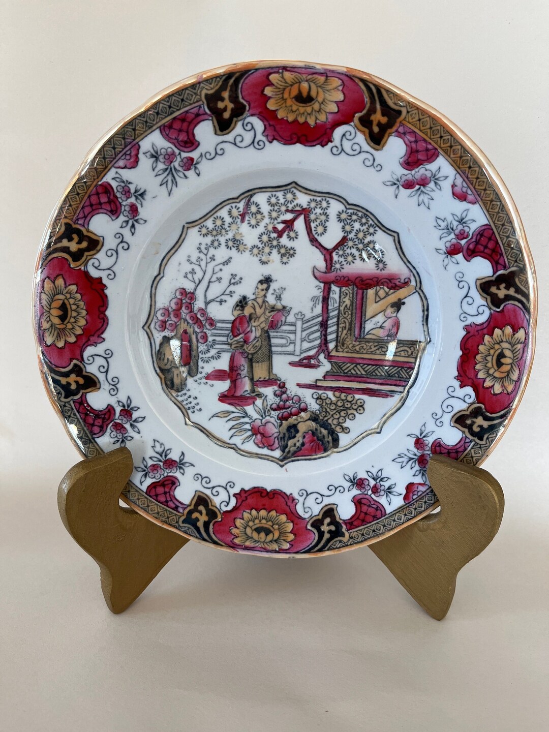 19th Century Boch Freres BF Canton Plate in Pink - Etsy
