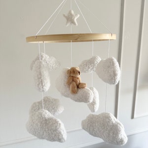 TEDDY’S DREAM Cot Mobile, Boucle Cot Mobile, Cloud Mobile, Neutral ...