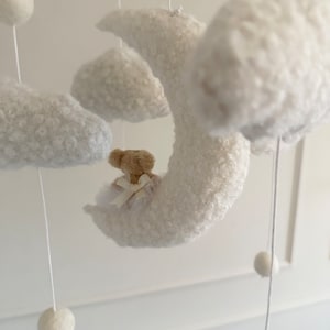 BALLERINA MOON Cot Mobile, Teddy Sitting on Moon Surrounded by Boucle ...