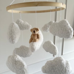 TEDDY’S DREAM Cot Mobile, Boucle Cot Mobile, Cloud Mobile, Neutral ...