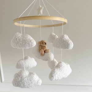 TEDDY’S DREAM Cot Mobile, Boucle Cot Mobile, Cloud Mobile, Neutral ...