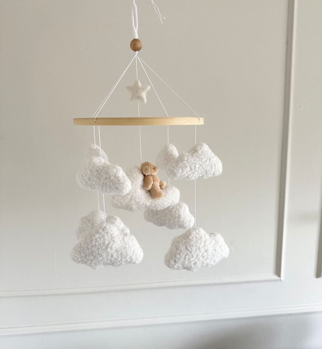TEDDY’S DREAM Cot Mobile, Boucle Cot Mobile, Cloud Mobile, Neutral ...