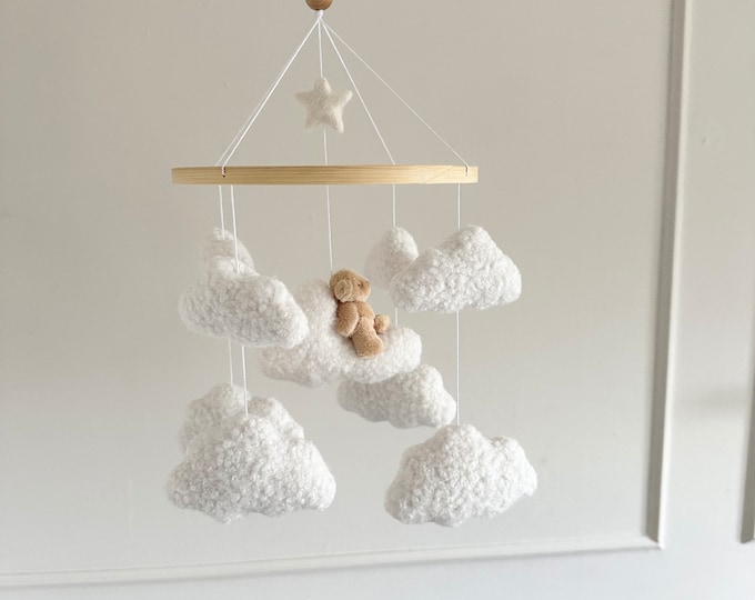 TEDDY’S DREAM Cot Mobile, Boucle Cot Mobile, Cloud Mobile, Neutral ...