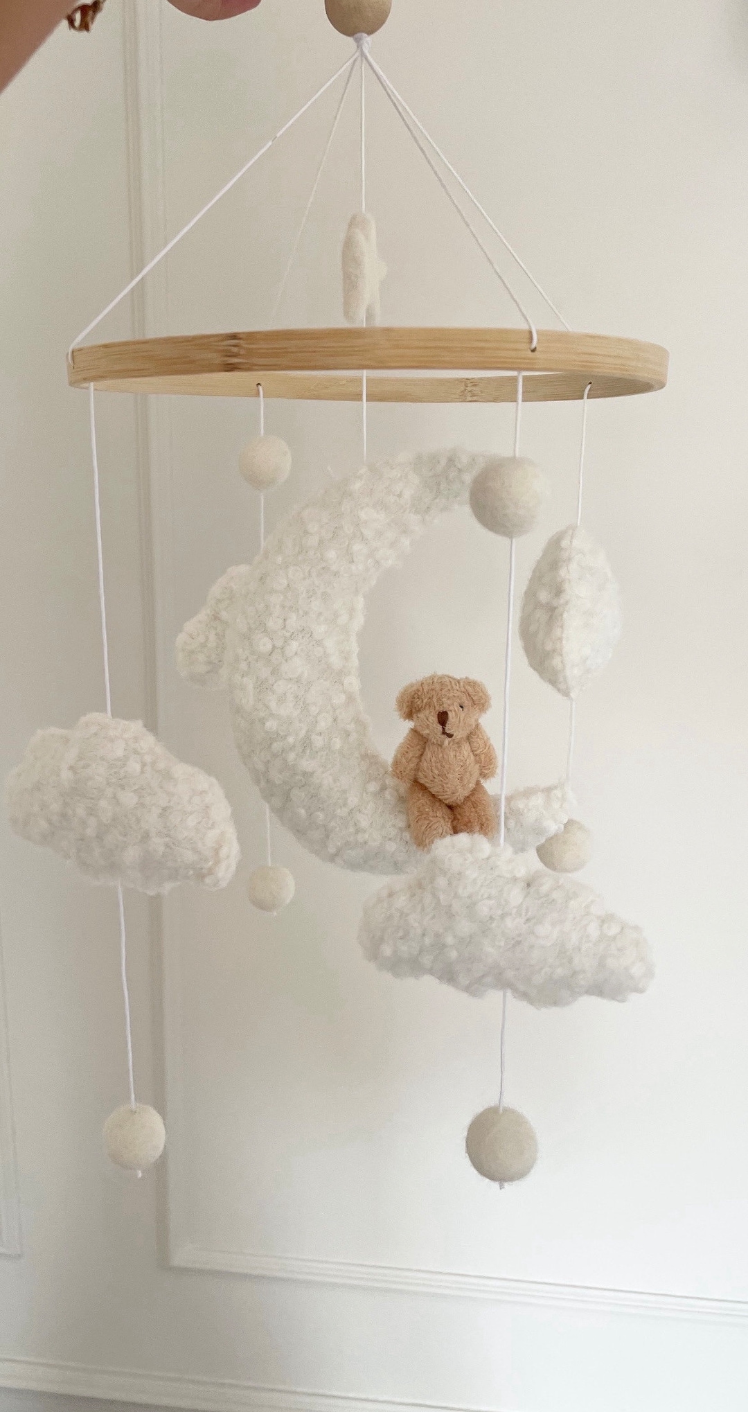 TEDDY COT MOBILE, Handcrafted Boucle Clouds and Moon Featuring a Little ...