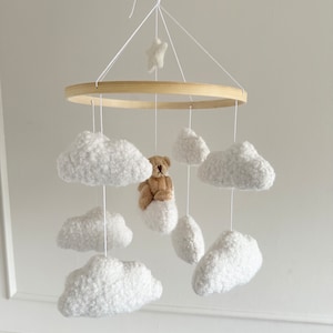 TEDDY’S DREAM Cot Mobile, Boucle Cot Mobile, Cloud Mobile, Neutral ...