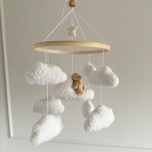 TEDDY’S DREAM Cot Mobile, Boucle Cot Mobile, Cloud Mobile, Neutral ...