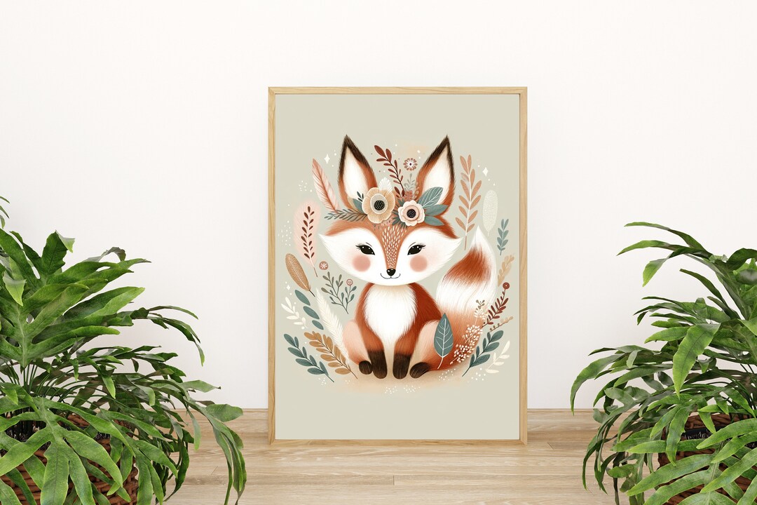 Boho Fox Nursery Wall Art Digital Printable Various Sizes Kids Room ...