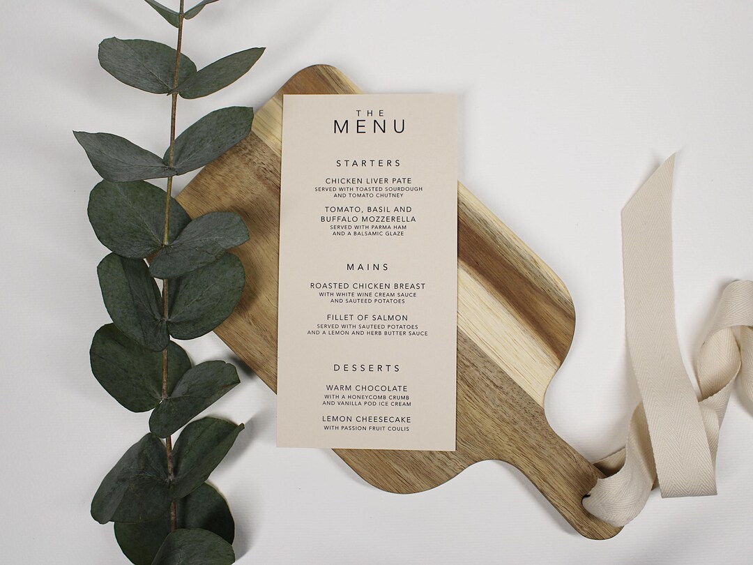 Elegant Wedding Table Menu Cards | Minimalist Stationery - Etsy