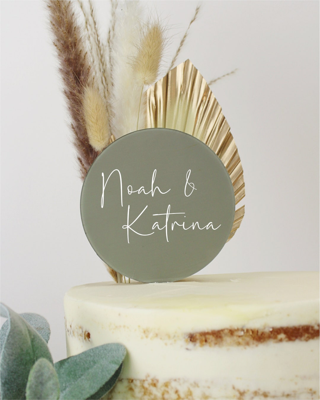 Personalised Cake Topper | Wedding or Engagement | Names | Round ...