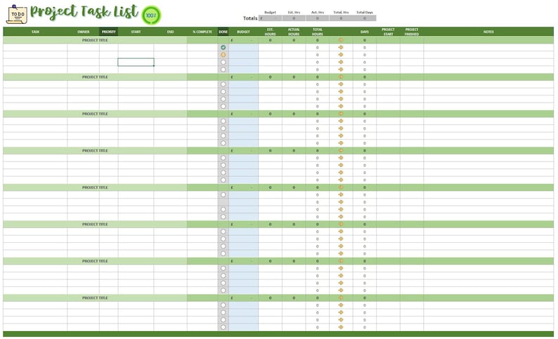 Project Task List Excel Spreadsheet Fully Editable, Organize Your ...