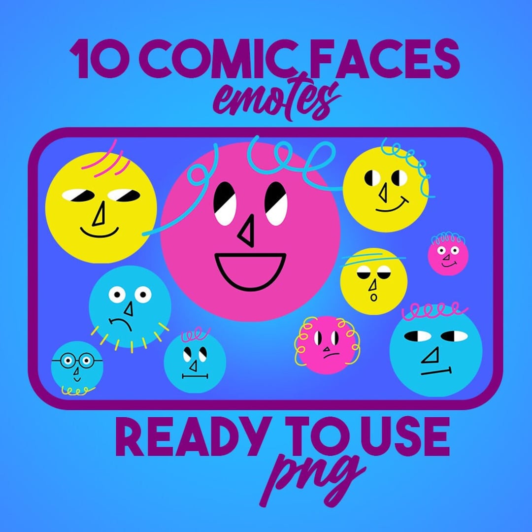 Comic Faces Emotes Pack: Whimsical Expressions for Twitch, Youtube ...