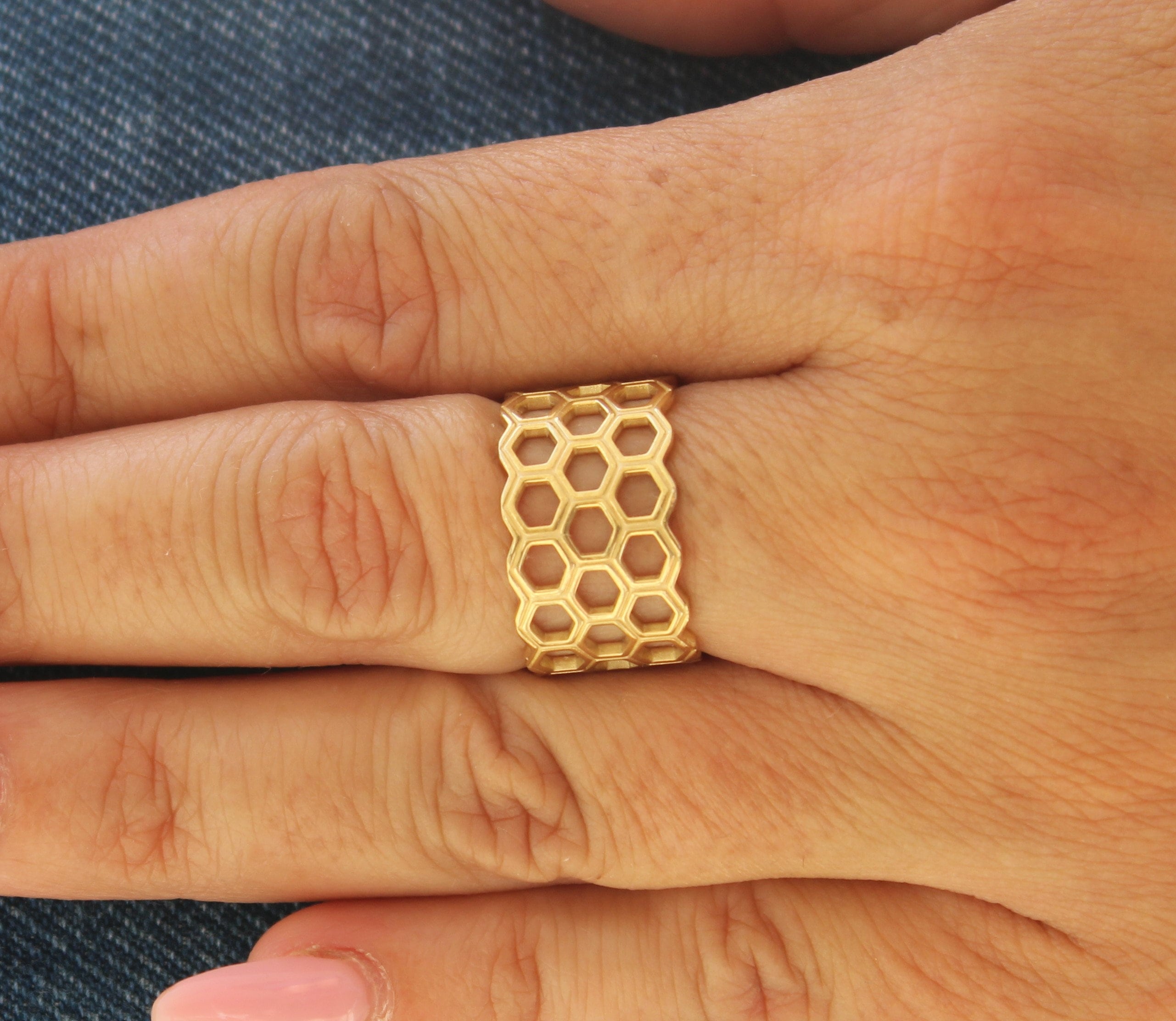 Honeycomb Ring Hex Pattern Ring Geometric Ring Nature Inspired Jewelry ...