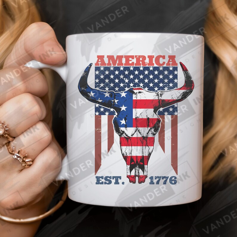 America Est 1776 Bull Skull SVG PNG Digital Download 4th of July 4 ...