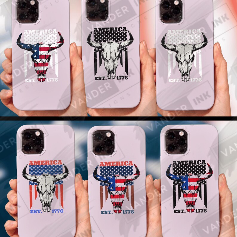 America Est 1776 Bull Skull SVG PNG Digital Download 4th of July 4 ...