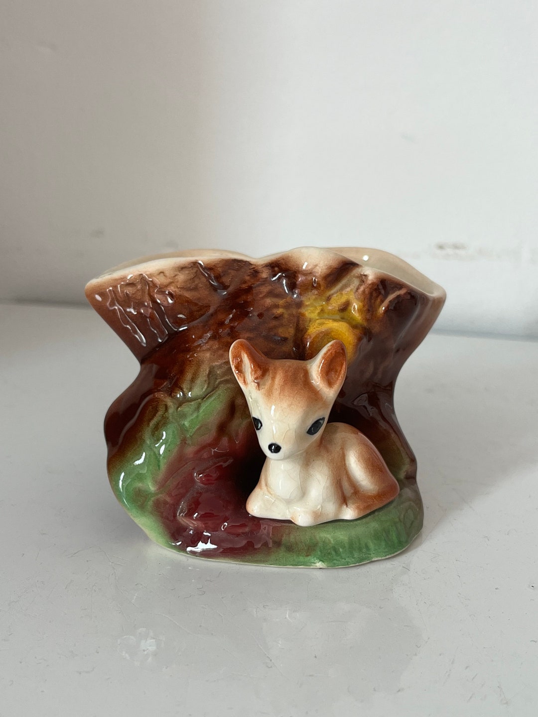 Eastgate Pottery Baby Fawn With Tree Trunk - Etsy