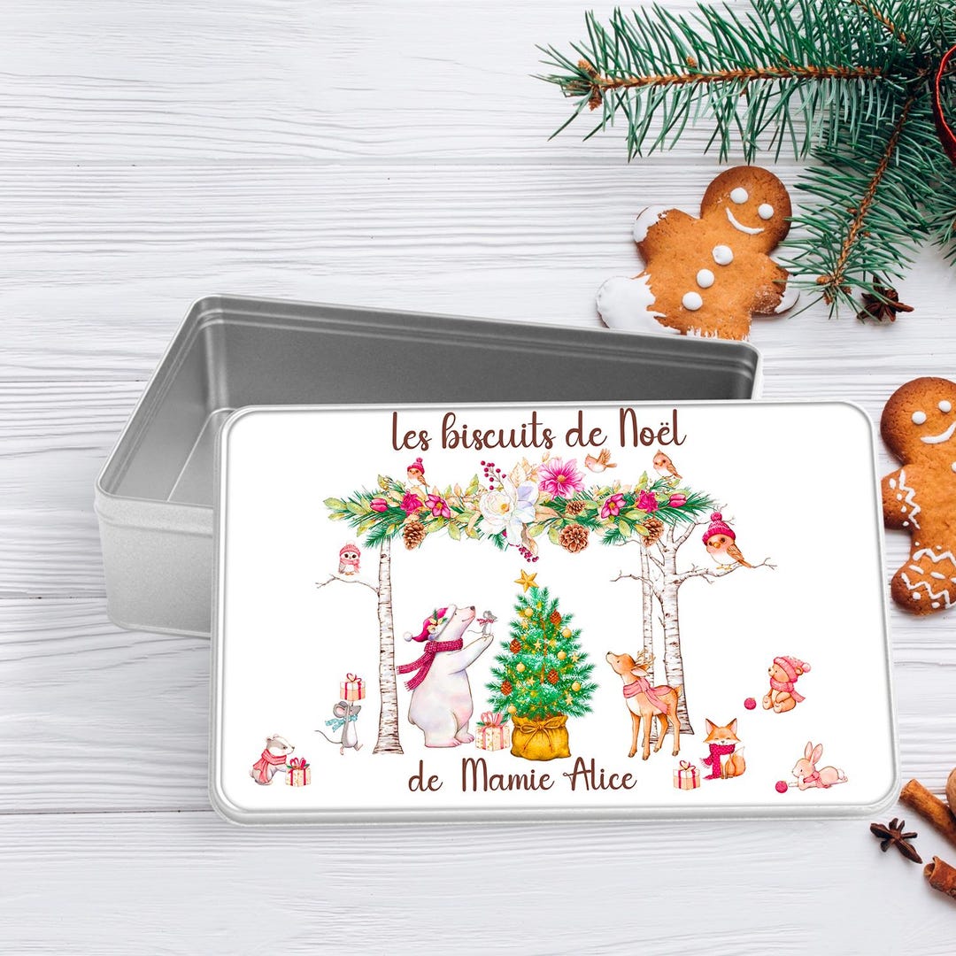 Personalized Christmas Animal Cookie Tin. Rectangular Metal Tin, 18 X ...