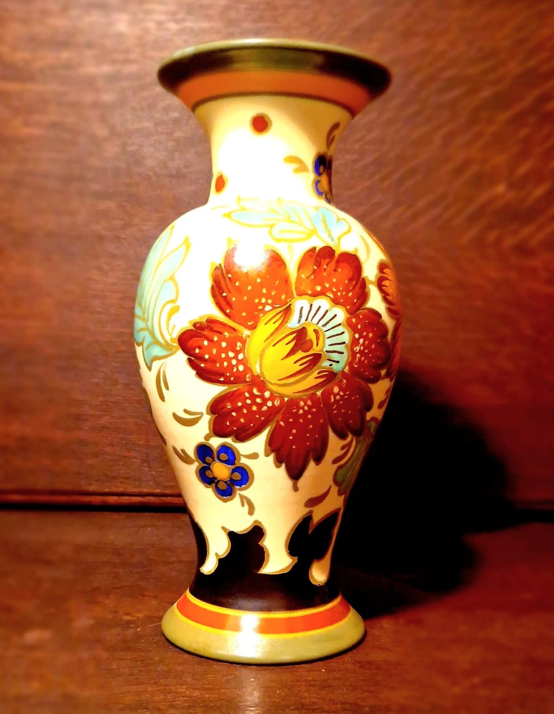 Vintage Royal Gouda Paola Art Nouveau Vase Floral Decor Hand Painted ...