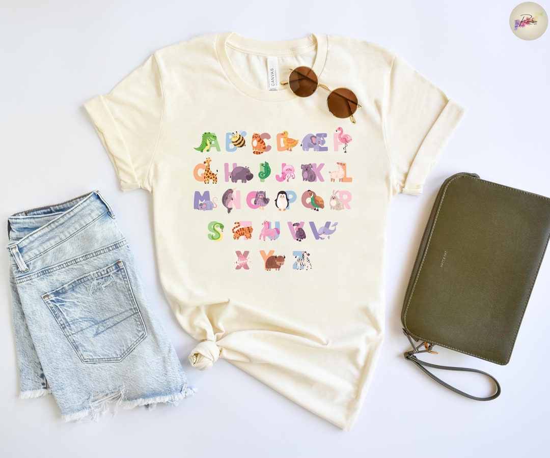 Animal Alphabet Letters T-shirt, English Animal Alphabet Shirt Gift for ...