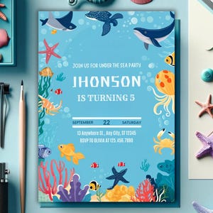 Editable Under the Sea Birthday Invitation, Ocean Animals Party Invite ...