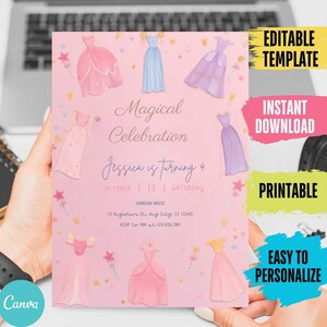 Editable Princess Dress Birthday Invitation, Princess Birthday Party ...