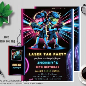 Laser Tag Invitation, Laser Tag Birthday Party Invitation, Neon Glow ...