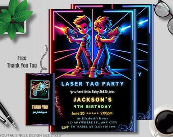 Editable Laser Tag Birthday Invitation Laser Tag Game Party Invite Neon ...