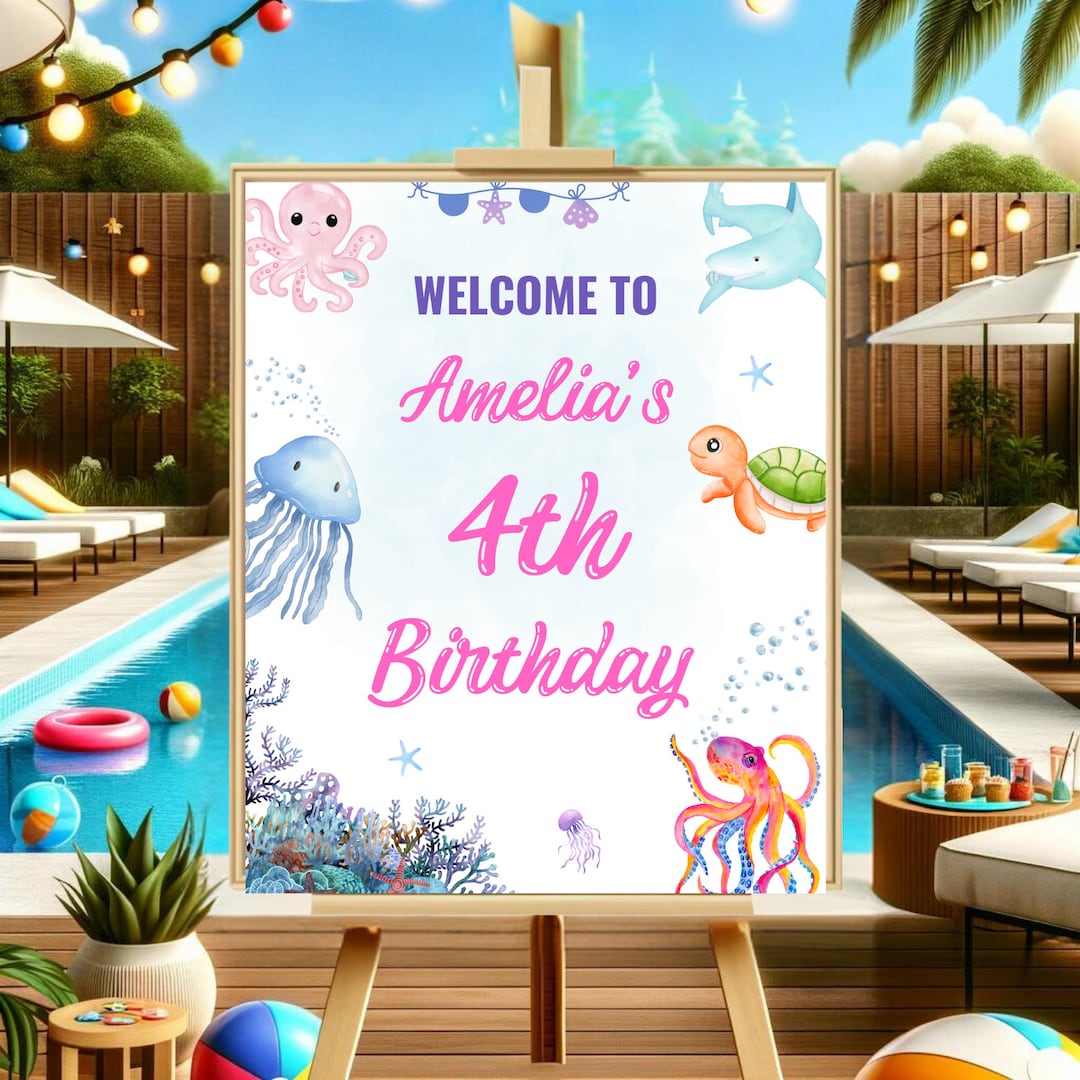 Editable Under the Sea Welcome Sign, Oneder the Sea Birthday Welcome ...