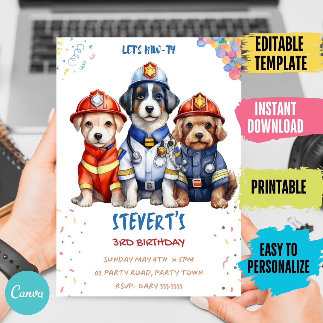 Editable Puppy Birthday Invitation Calling All Pups Invitation Time to ...