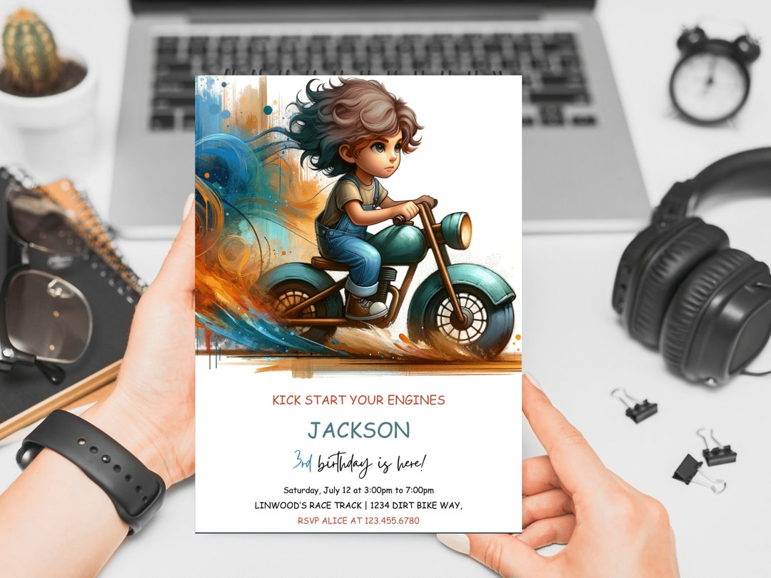 Editable Motorcycle Birthday Invitation, Motorbike Party Invite, Boys ...