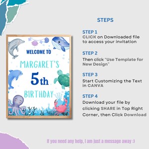 Editable Under the Sea Birthday Welcome Sign, Ocean Animals Party ...