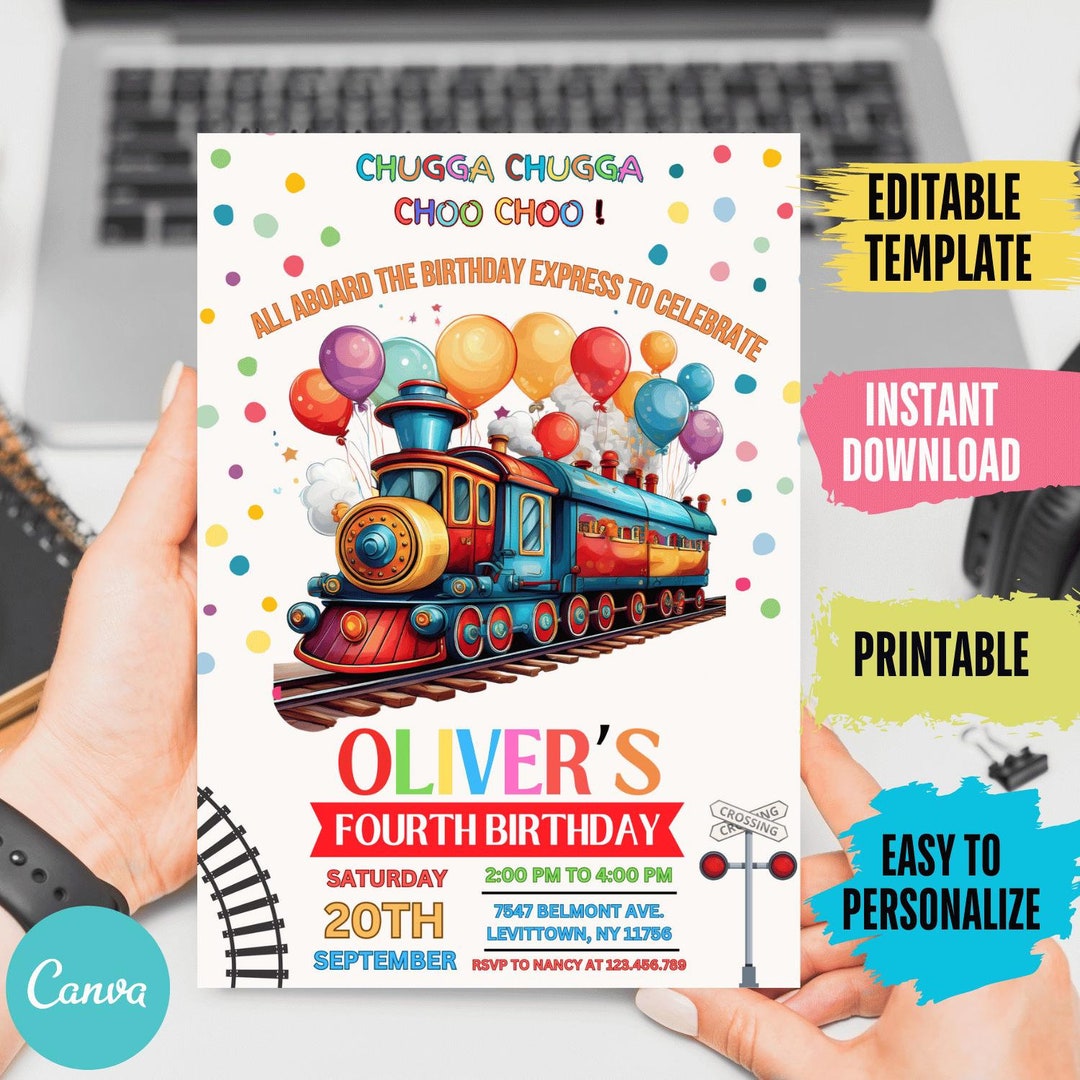 Editable Train Birthday Invitation Template, Boys and Girls Train Party ...