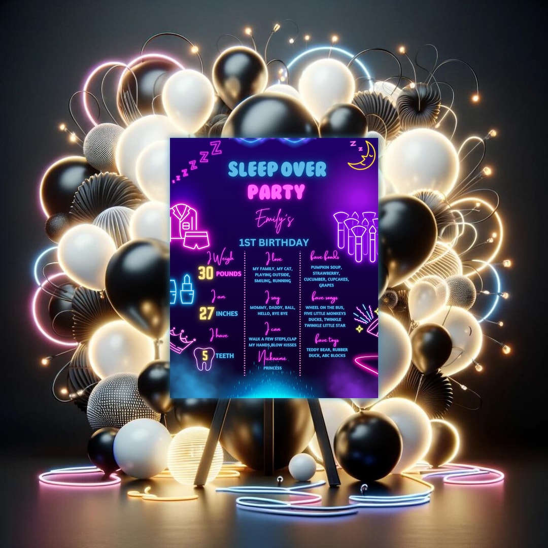 Editable Sleepover Birthday Milestone Sign, Movie Night Sleepover Party ...