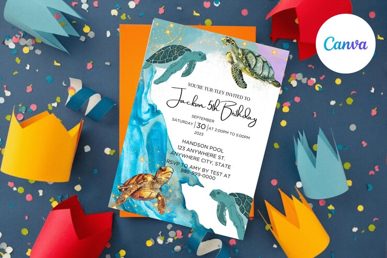 Sea Turtle Birthday Invitation, Under the Sea Party (editable Template ...