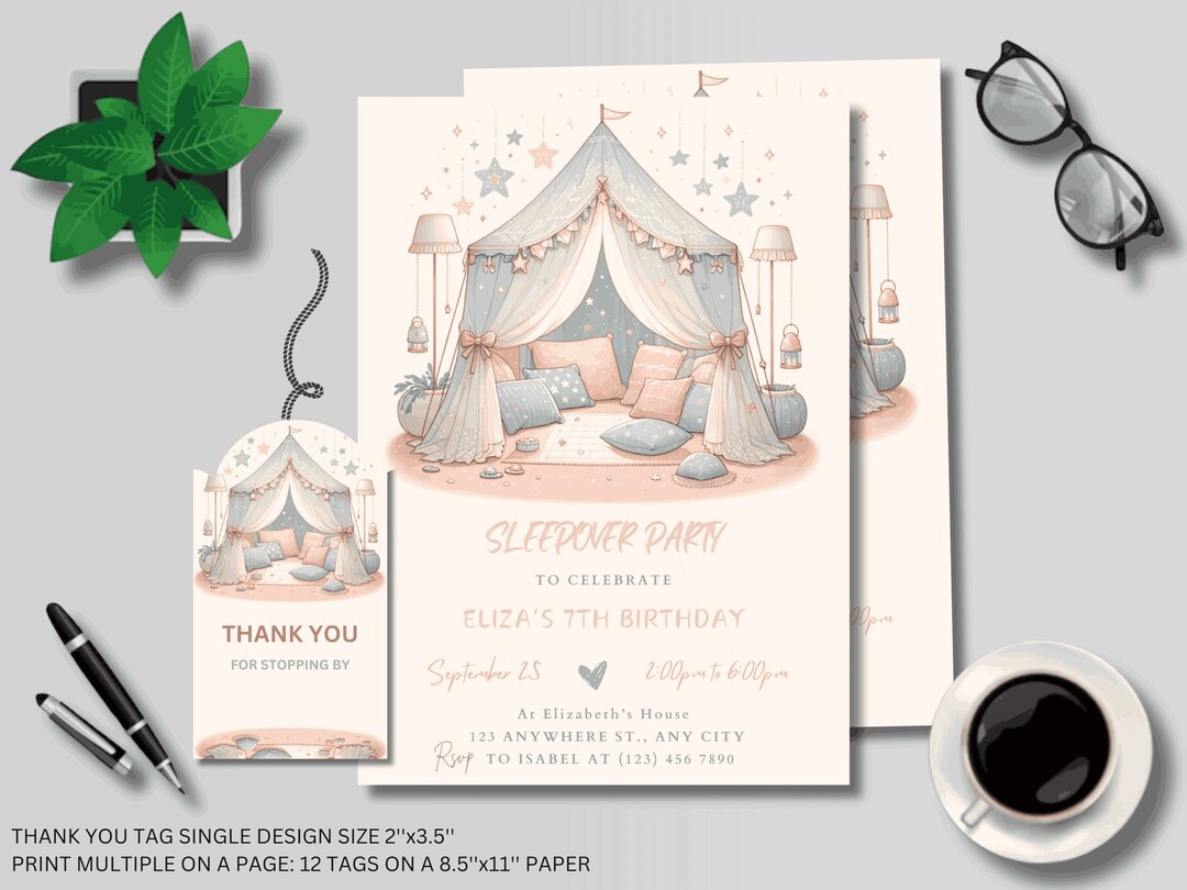 Minimalist Sleepover Birthday Invitation Slumber Party Invite Girl ...