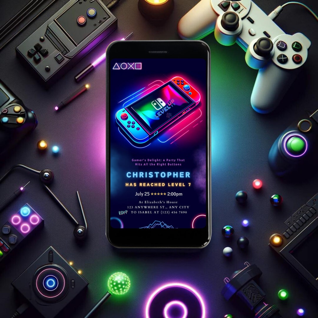 Video Game Birthday Invitation Mobile Nintendo Video Gamer Invite ...