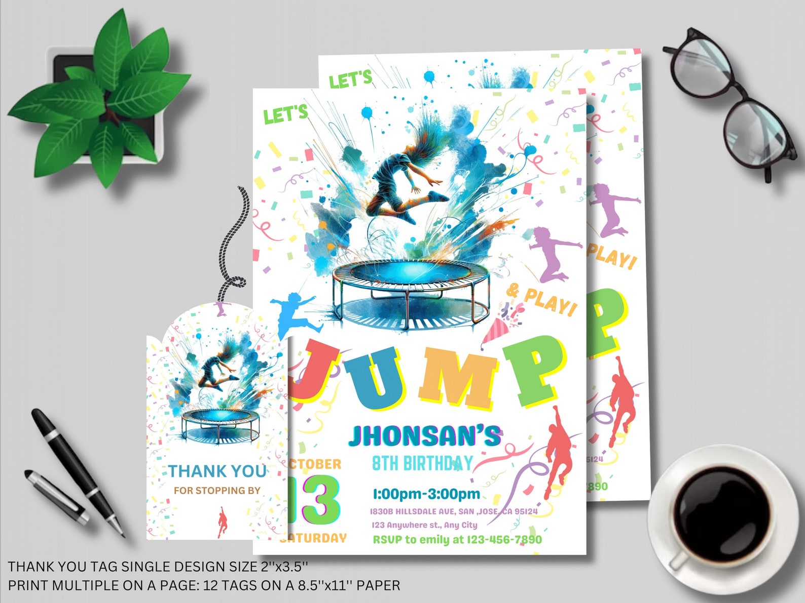 Editable Trampoline Park Birthday Party Invitation, Trampoline Park ...
