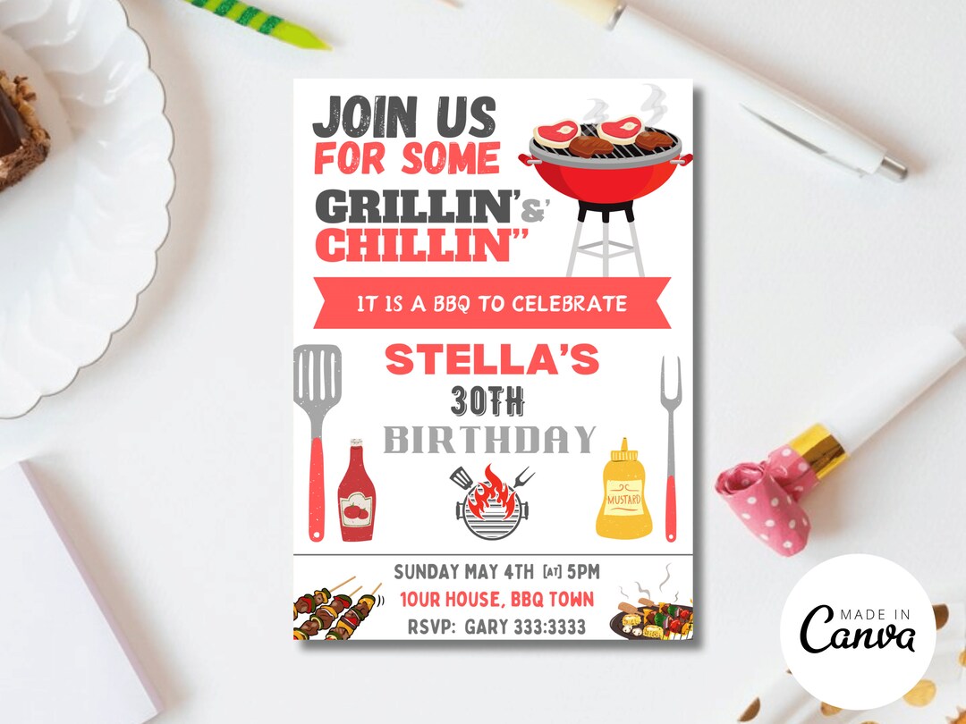 Grill and Chill BBQ Birthday Invitation Template (digital Download) - Etsy