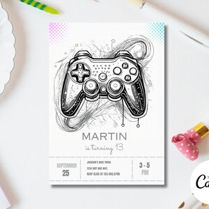 Editable Video Game Birthday Invitation With Thank You Tag (digital) - Etsy